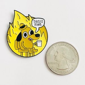 pricklyfinds | Jewelry | 84 This Is Fine Dog In Fire Meme Enamel Pin ...